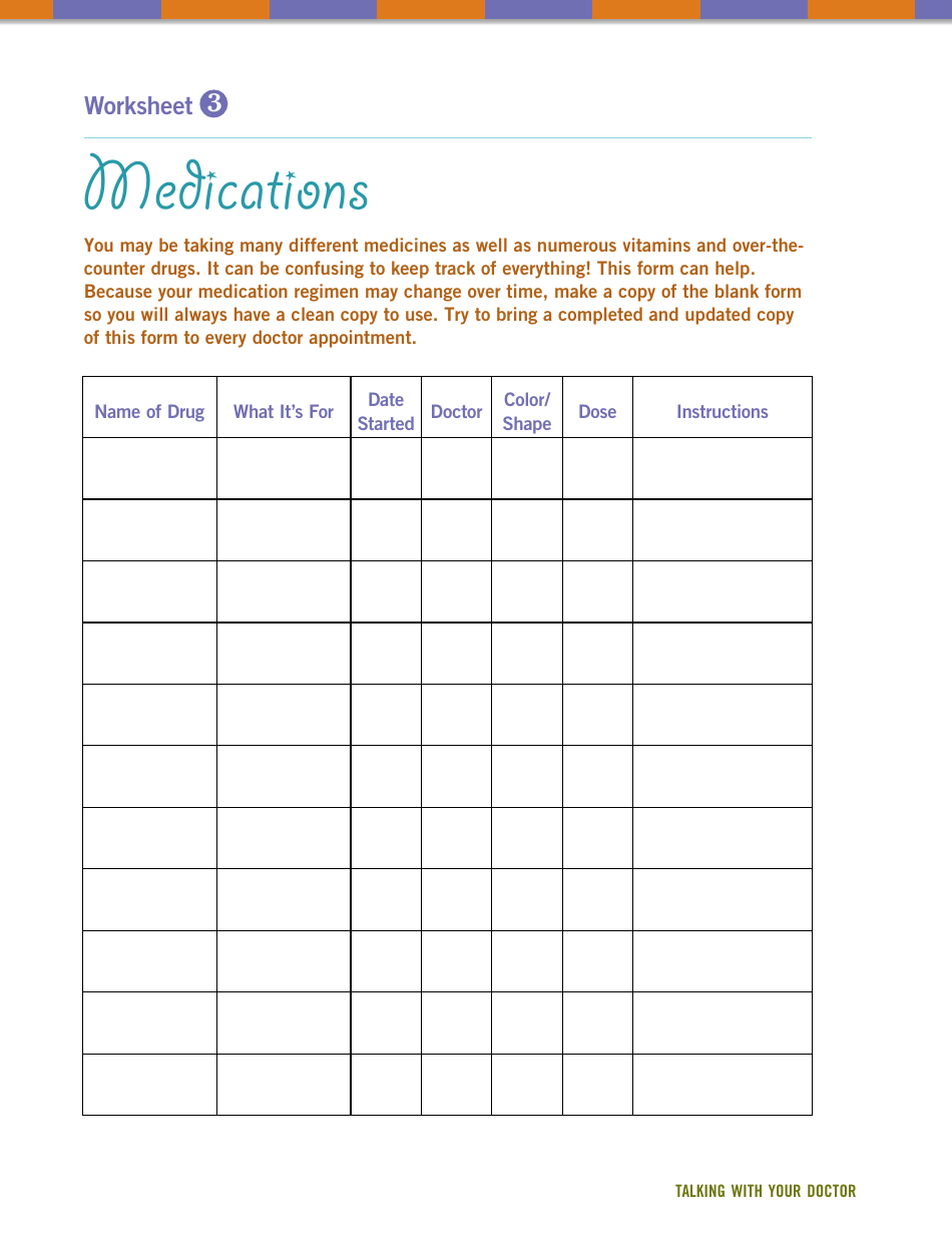 Medications Worksheet Download Printable PDF | Templateroller