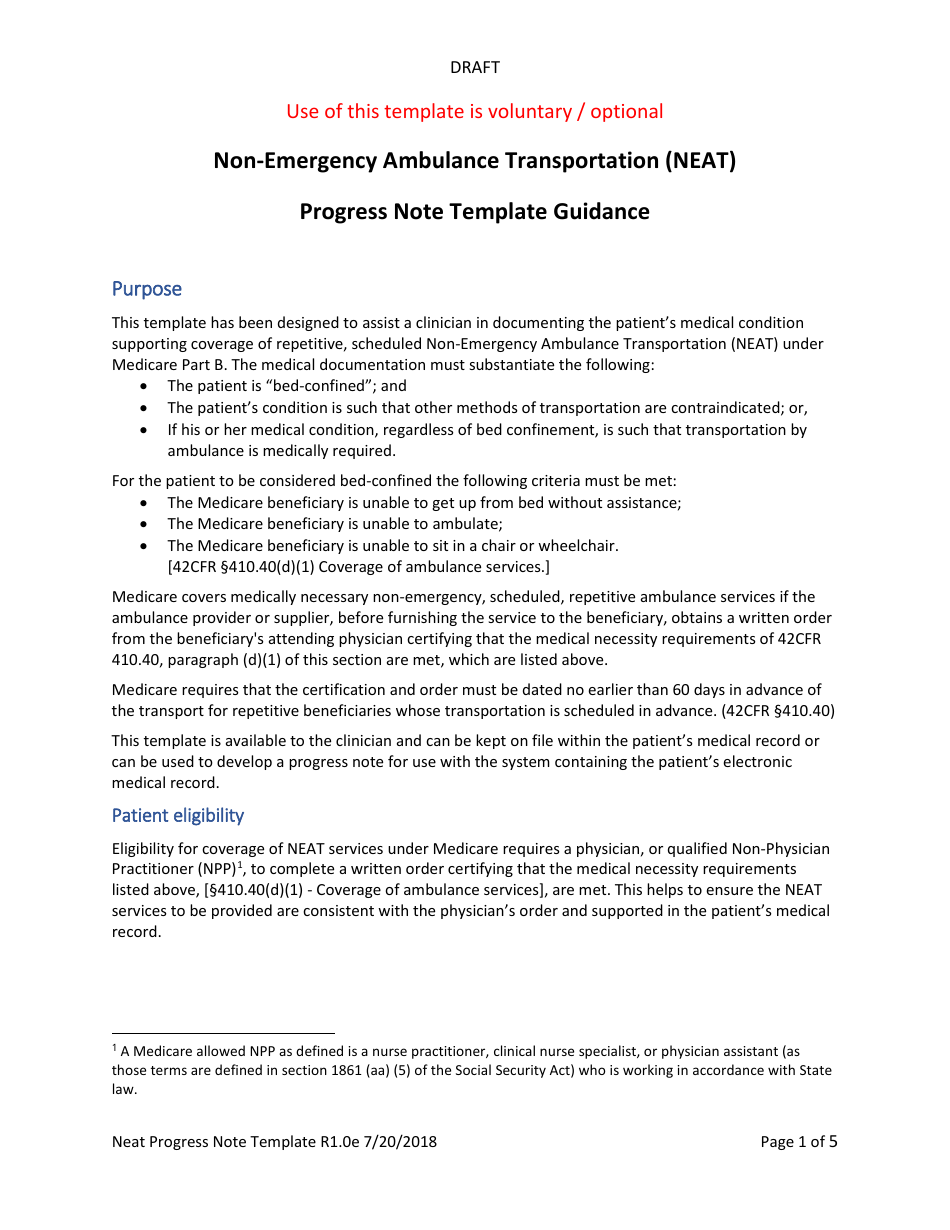 Non-emergency Ambulance Transportation Progress Note Template - Fill ...