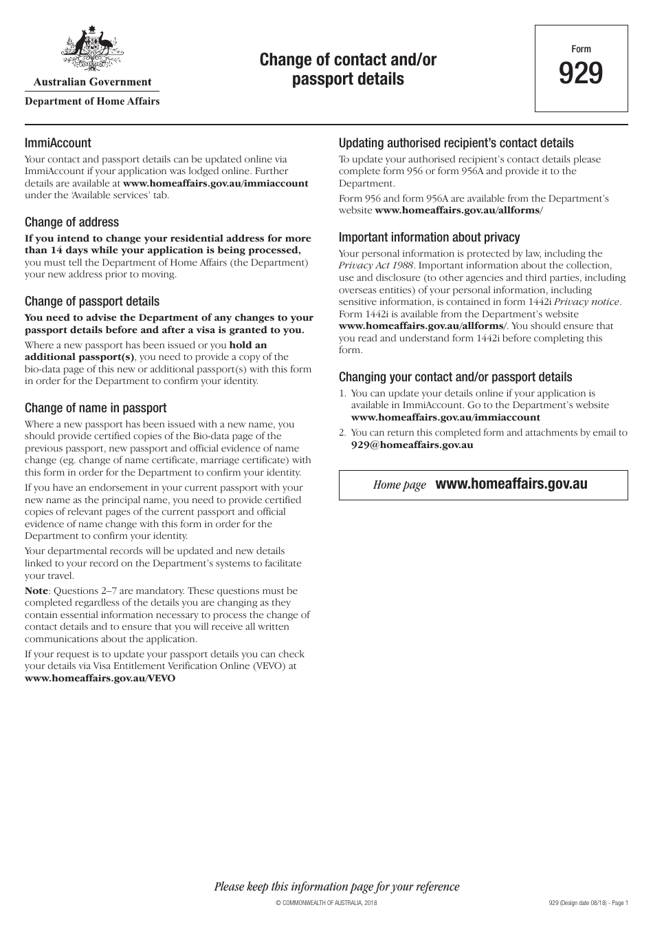 Form 929 - Fill Out, Sign Online and Download Fillable PDF, Australia ...