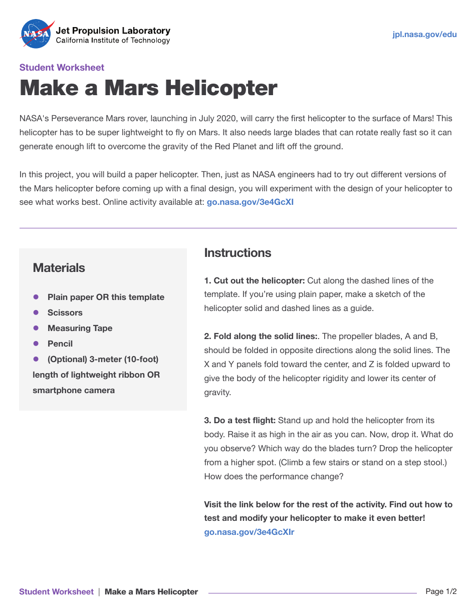 NASA Mars Helicopter Templates - Fill Out, Sign Online and Download PDF ...