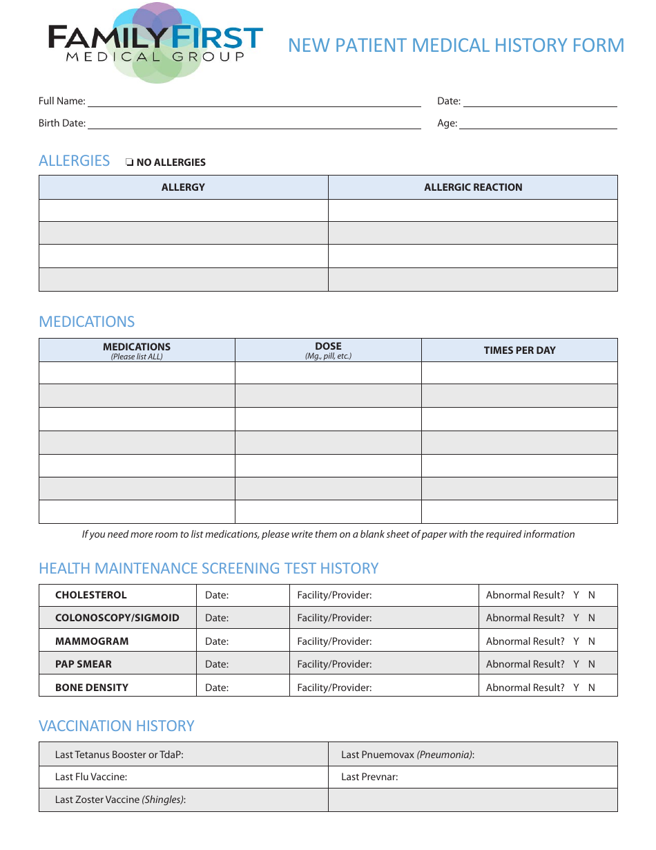 New Patient Medical History Form - Family First Medical Group - Fill Out, Sign Online and ...