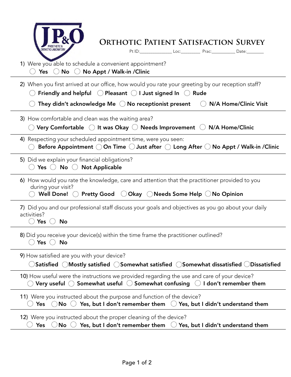 Orthotic Patient Satisfaction Survey Download Printable PDF ...