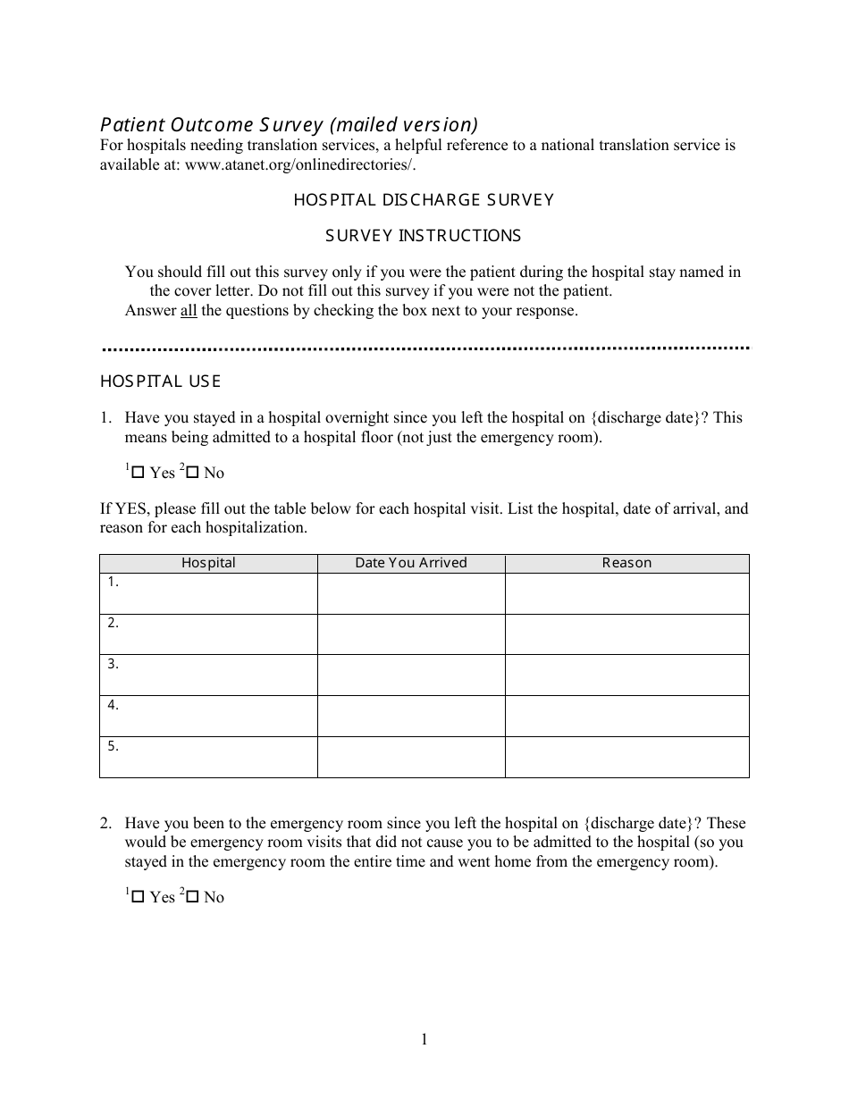 Patient Outcome Survey Download Printable PDF | Templateroller