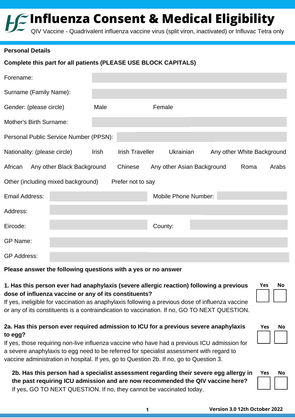 Influenza Vaccine Consent & Medical Eligibility - Fill Out, Sign Online ...