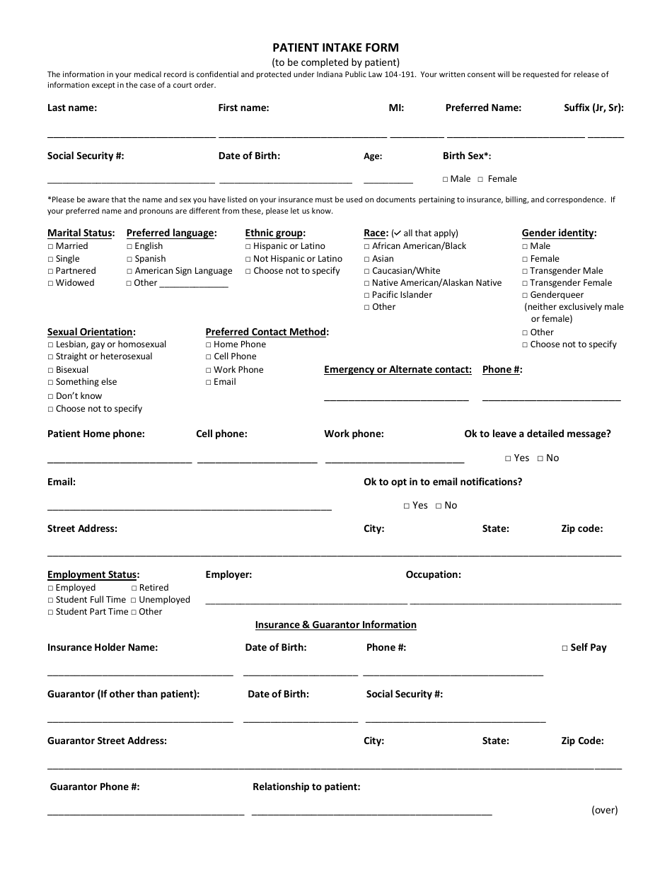 Patient Intake Form - Questions - Fill Out, Sign Online and Download ...