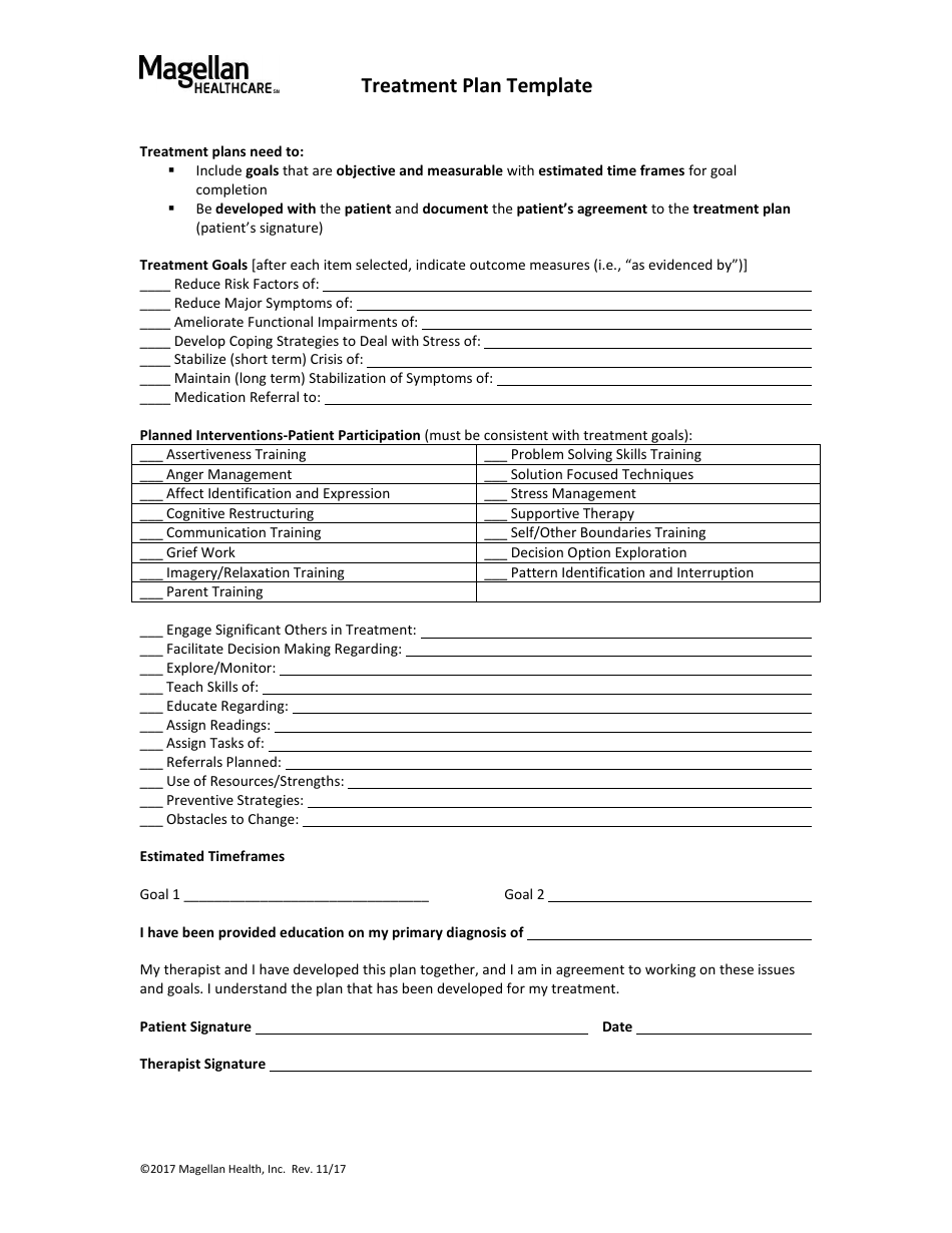 Treatment Plan Template - Magellan Health Download Printable PDF ...