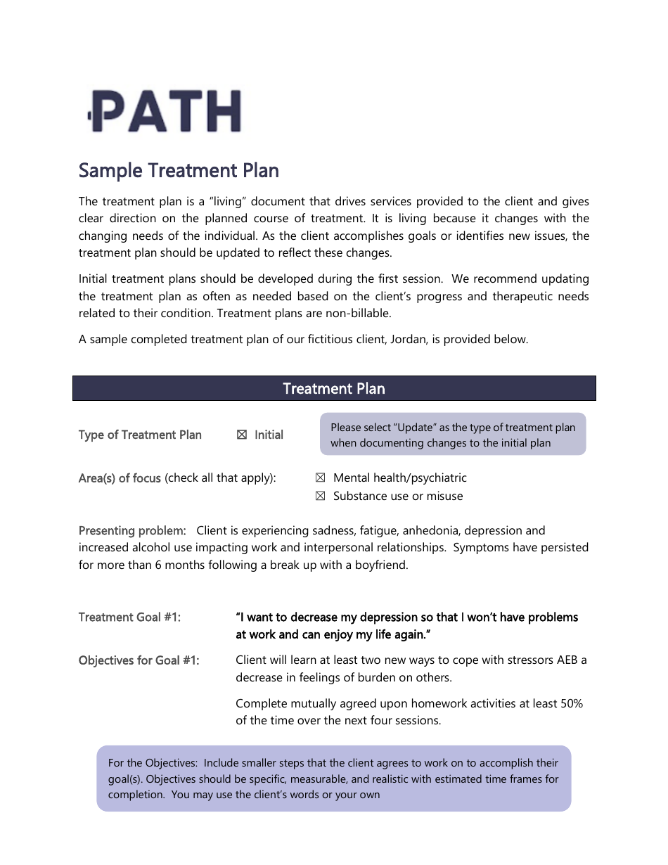 Sample Treatment Plan - Path Download Printable PDF | Templateroller