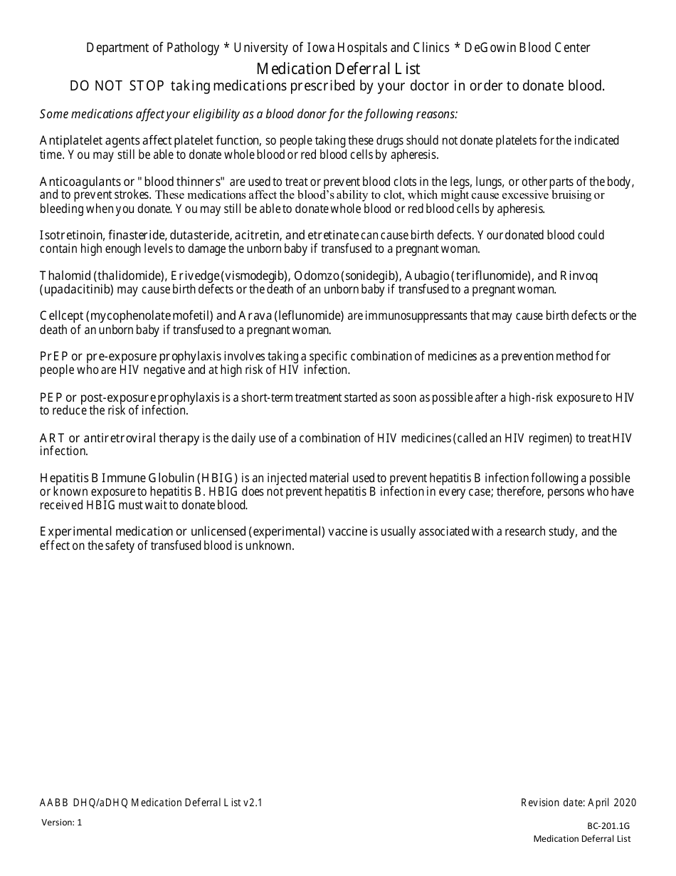 Medication Deferral List - University of Iowa Hospitals and Clinics ... Medication Deferral List - University of Iowa Hospitals and Clinics ...