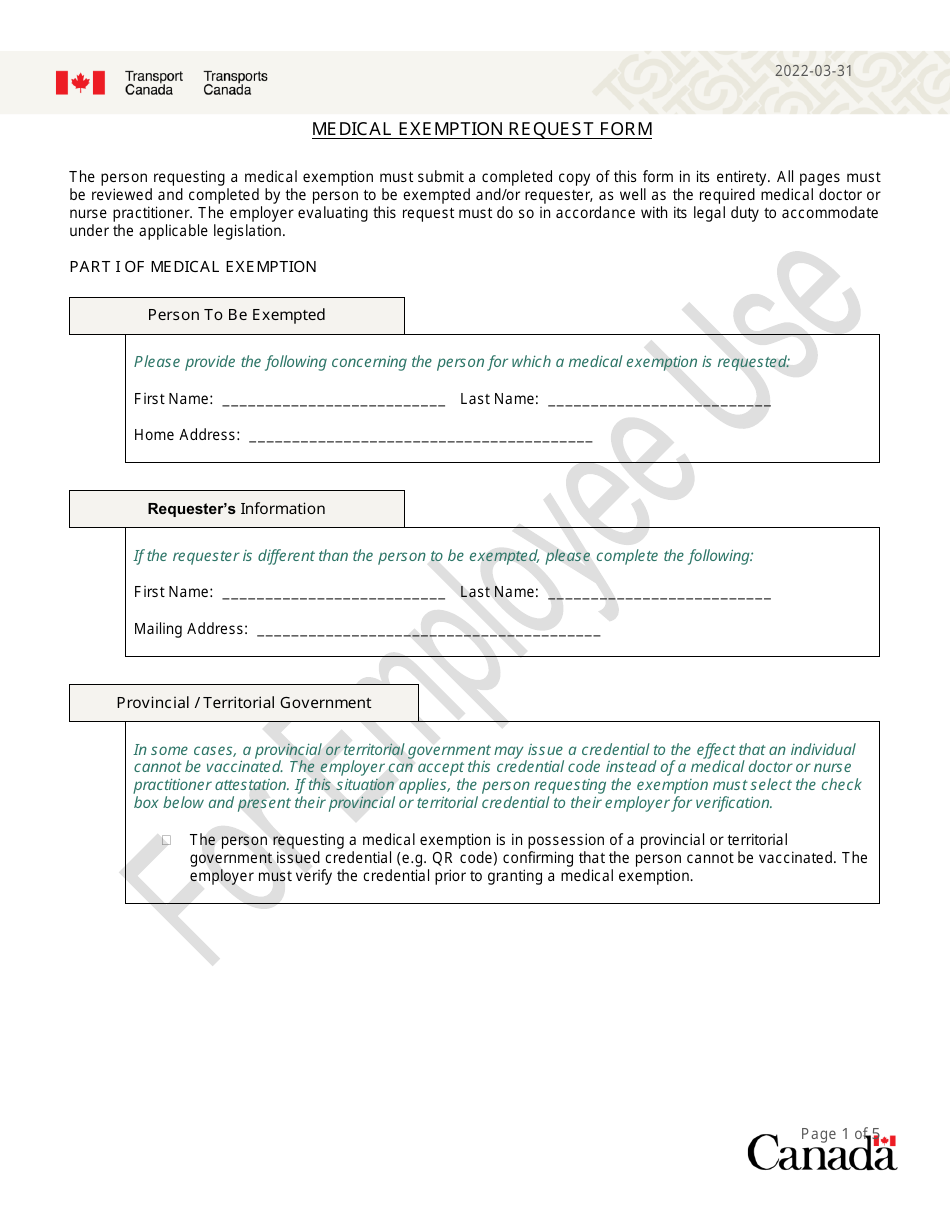 Canada Medical Exemption Request Form - Fill Out, Sign Online and ...