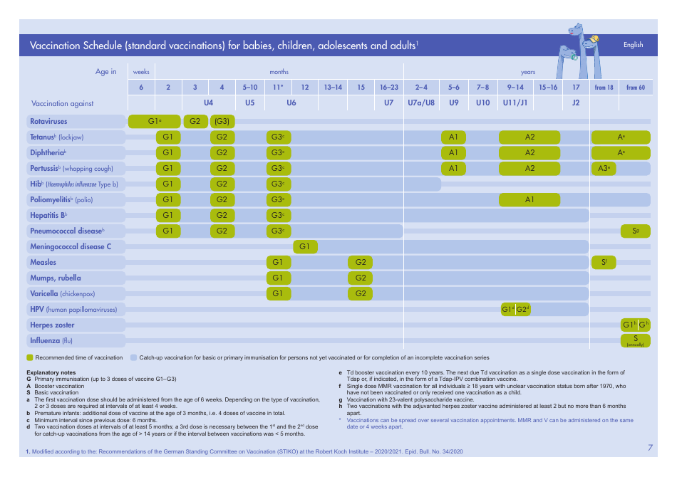 Vaccination Schedule (Standard Vaccinations) for Babies, Children ...