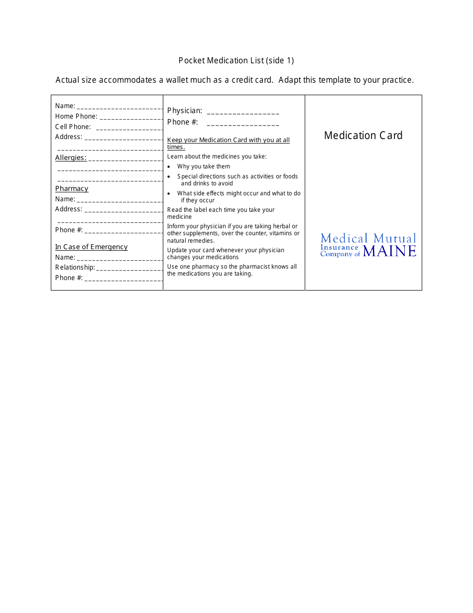 Medication Card Download Printable PDF | Templateroller