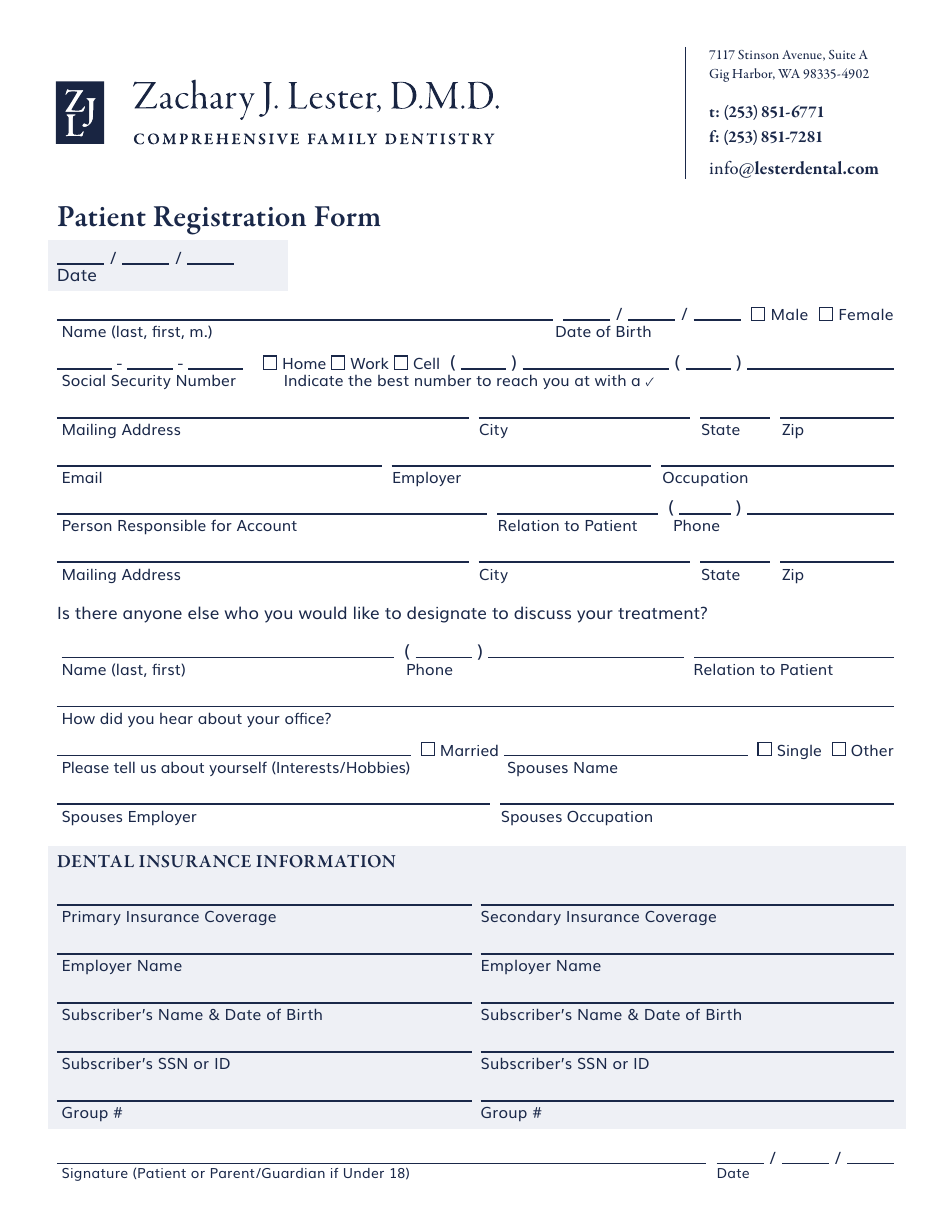 Dental Patient Registration Form - Lester Dental - Fill Out, Sign ...