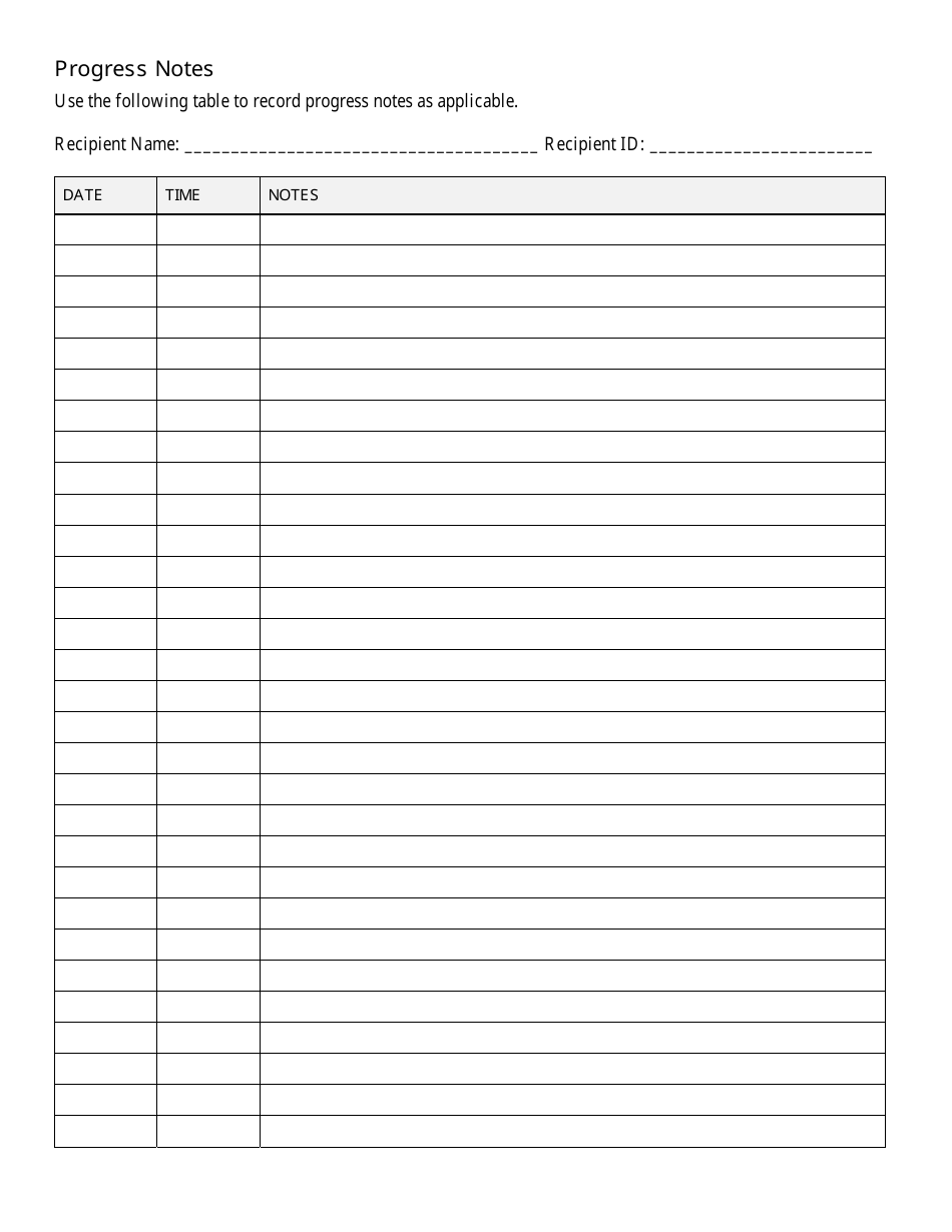 Progress Notes - Recipient Download Fillable PDF | Templateroller