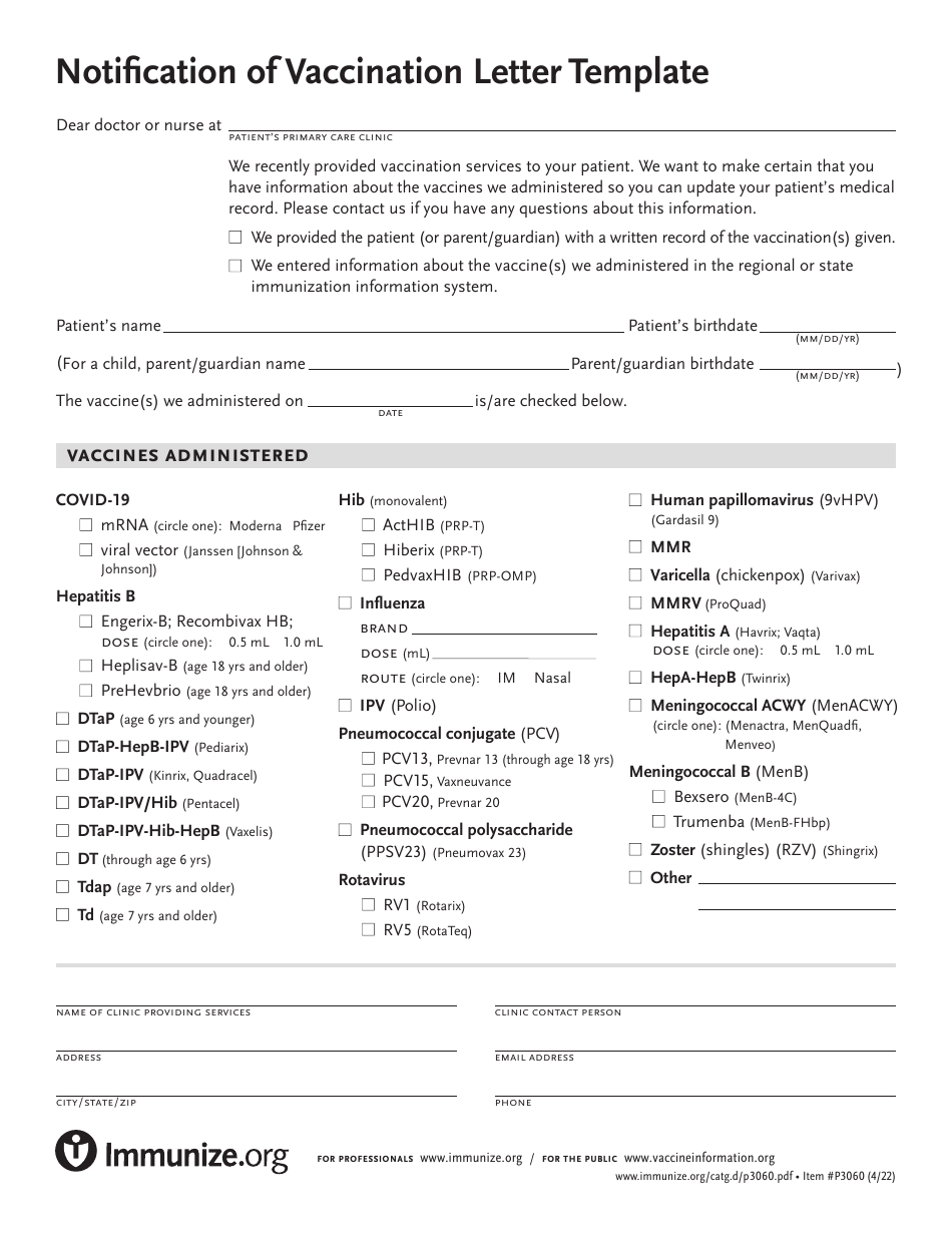 Notification of Vaccination Letter Template - Fill Out, Sign Online and ...