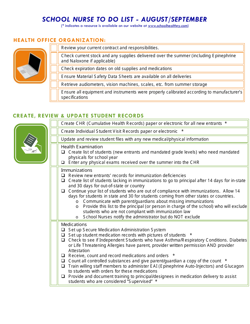 New York School Nurse to Do List - Fill Out, Sign Online and Download ...