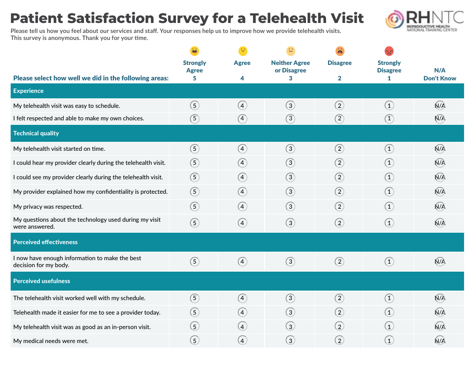 Patient Satisfaction Survey for a Telehealth Visit - Rhntc Download ...