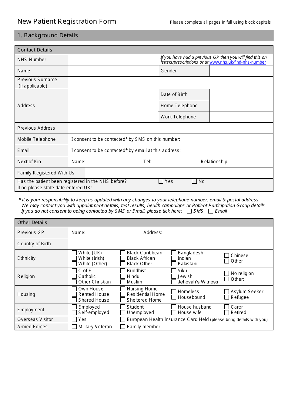 United Kingdom New Patient Registration Form - Fill Out, Sign Online ...