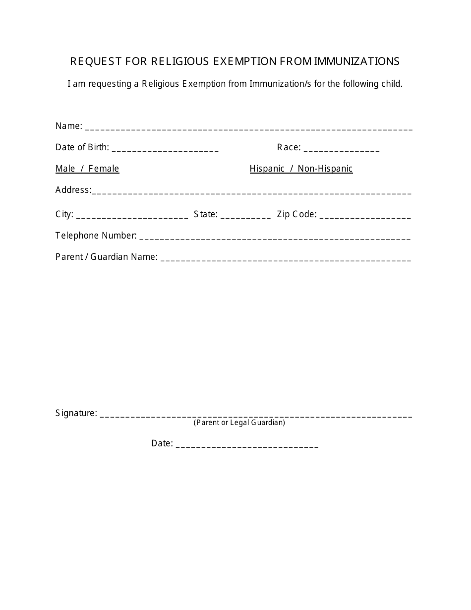 Request for Religious Exemption From Immunizations - Fill Out, Sign ...