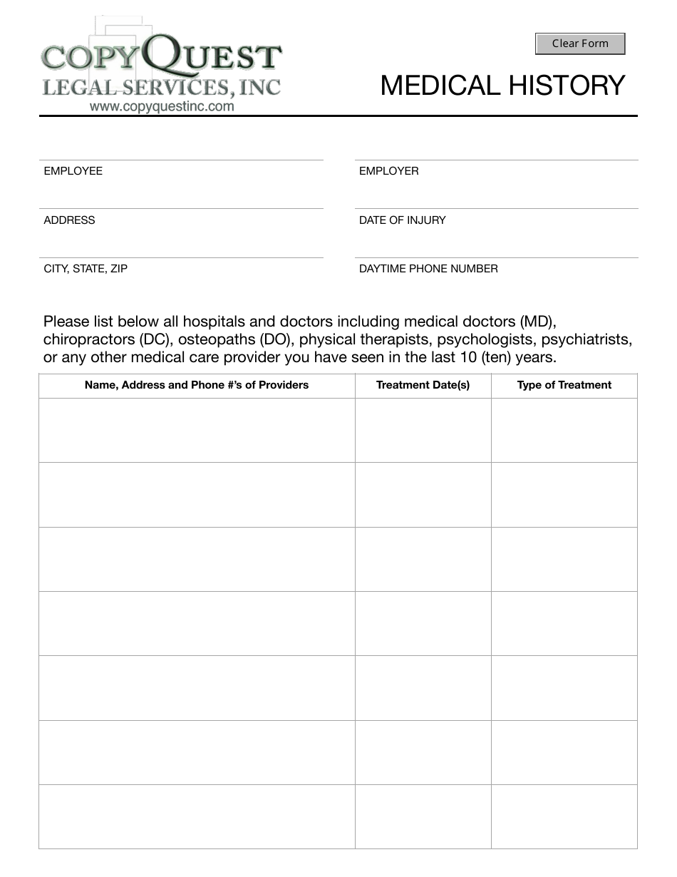 Medical History - Copyquest Legal Services - Fill Out, Sign Online and ...