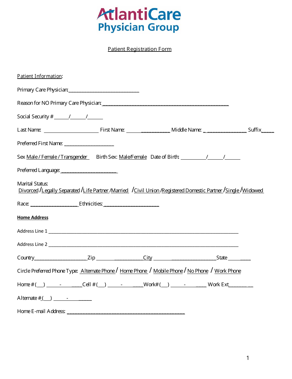 Patient Registration Form - Atlanti Care Physician Group - Fill Out ...