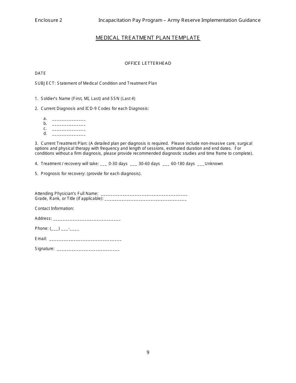 Medical Treatment Plan Template - Incapacitation Pay Program - Fill Out ...