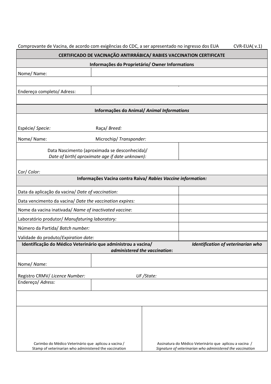 Form Cvr Eua Fill Out Sign Online And Download Fillable Pdf Brazil