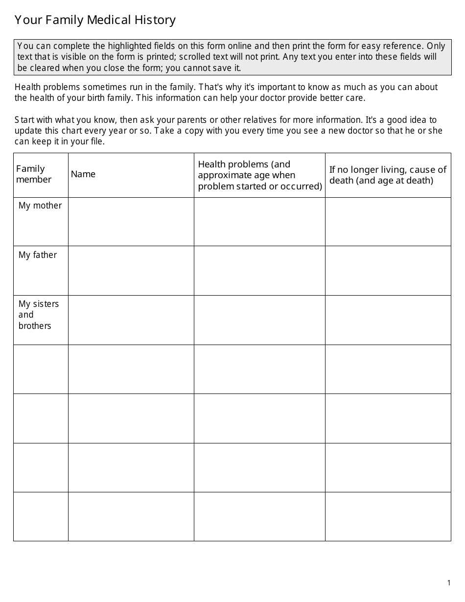 Family Medical History - Healthwise - Fill Out, Sign Online and ...
