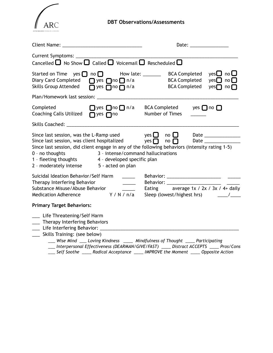 Dbt Observations/Assessments - Arc Download Printable PDF | Templateroller