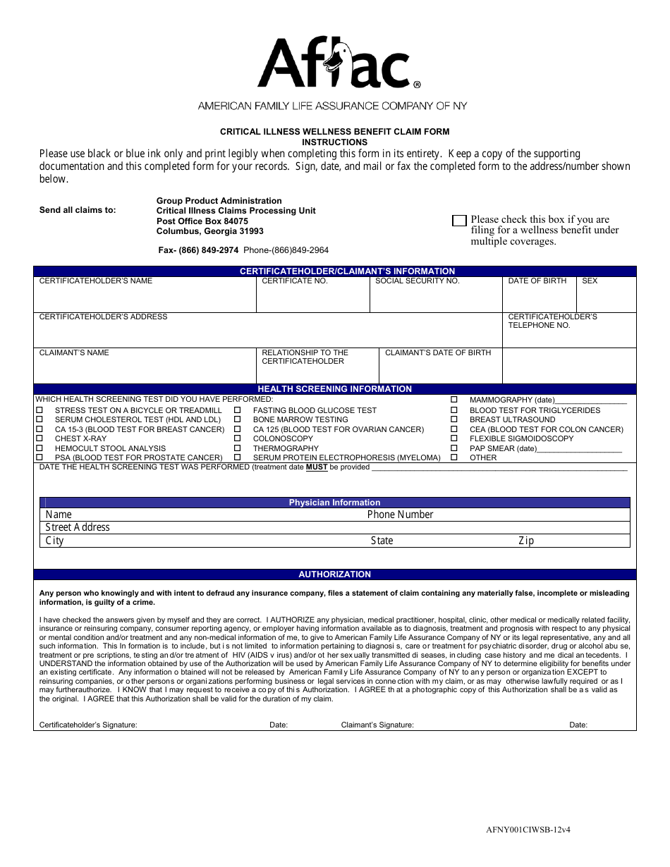 Critical Illness Wellness Benefit Claim Form - Fill Out, Sign Online ...