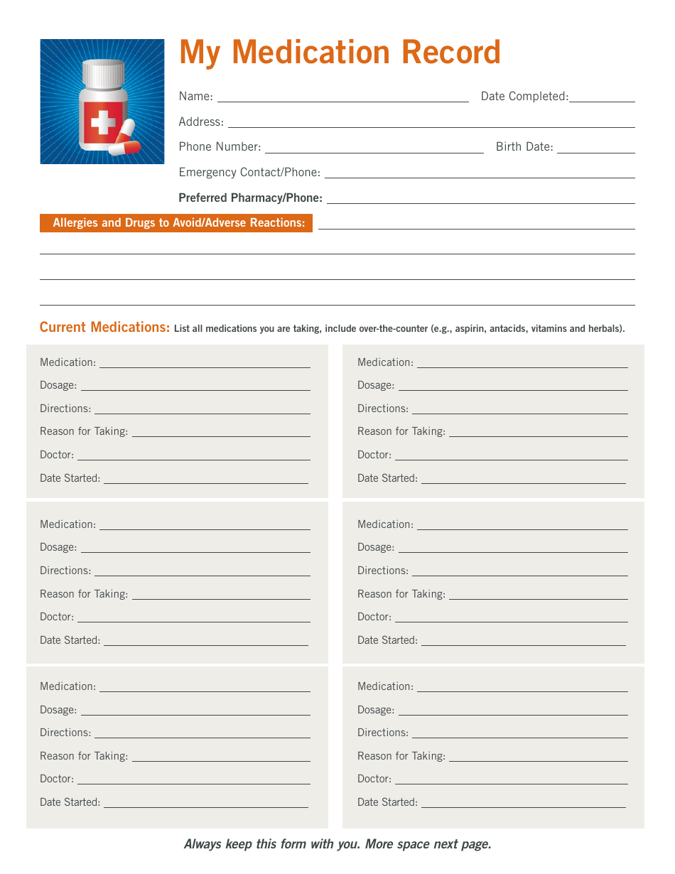 Medication Record Template - Dignity Health Download Printable PDF ...