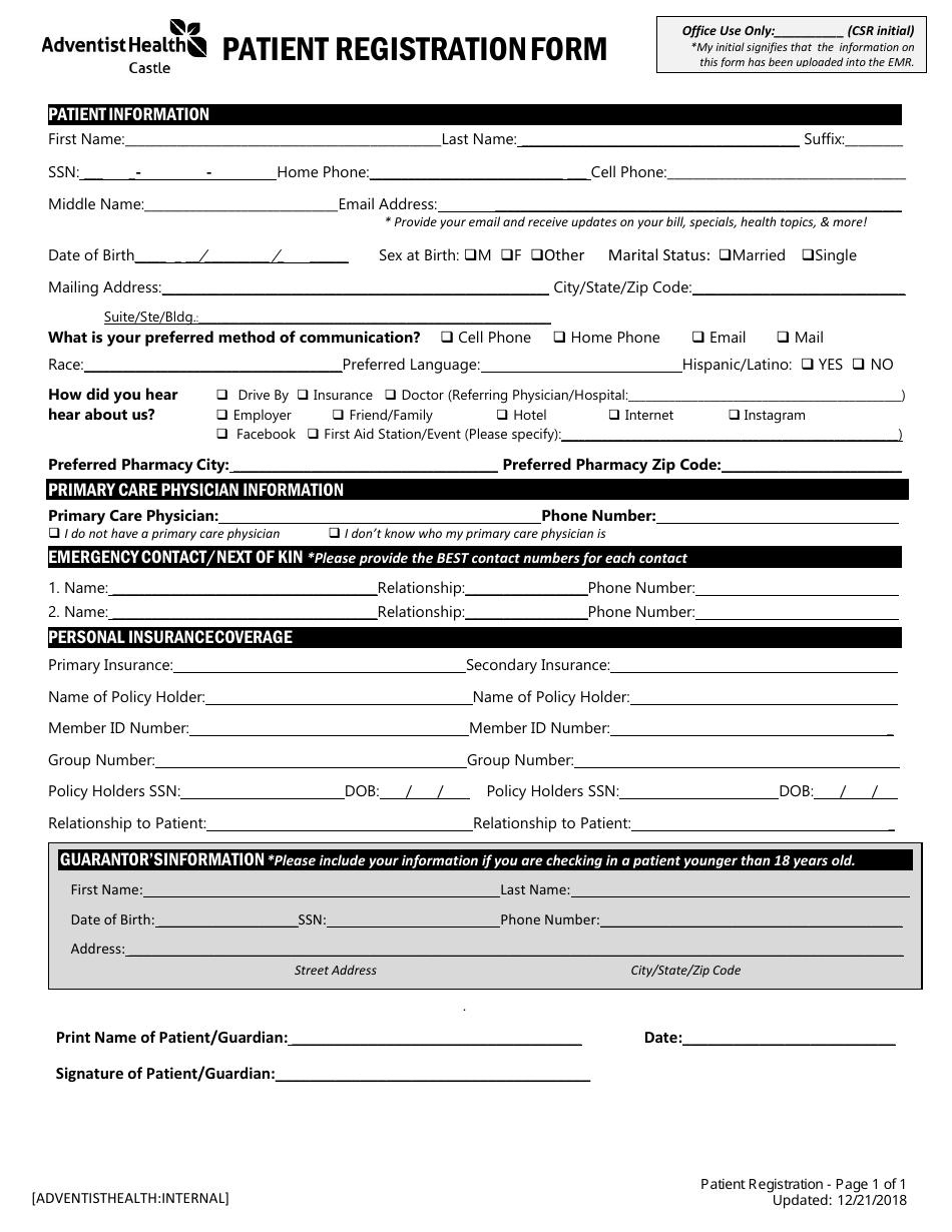 Patient Registration Form - Adventist Health - Fill Out, Sign Online ...