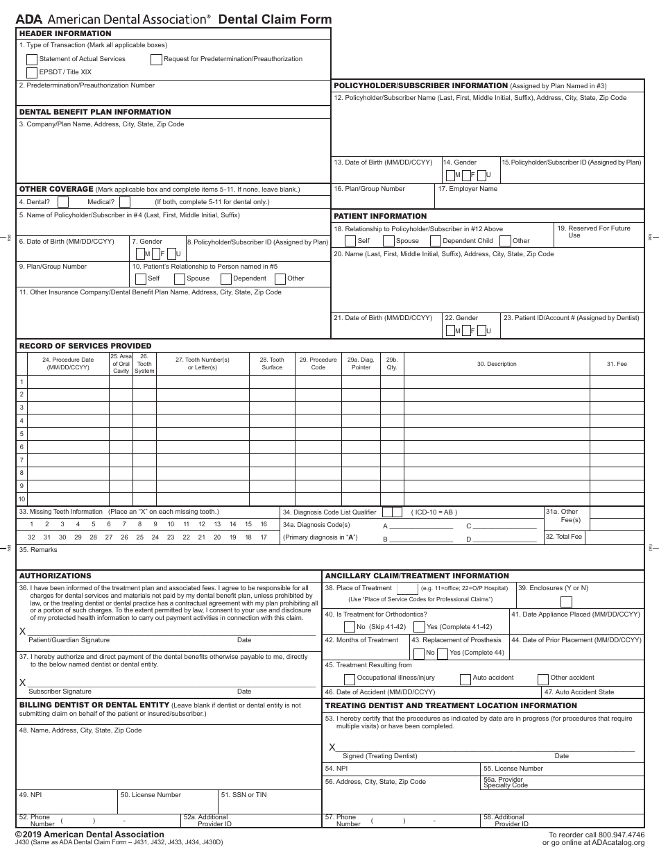 Dental Claim Form - American Dental Association - Fill Out, Sign Online ...