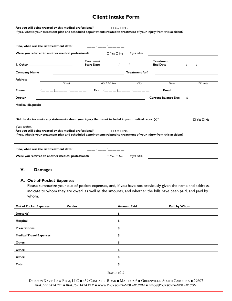 Law Firm Client Intake Form: Personal Injury - Dickson Davis Law Firm ... Law Firm Client Intake Form: Personal Injury - Dickson Davis Law Firm ...