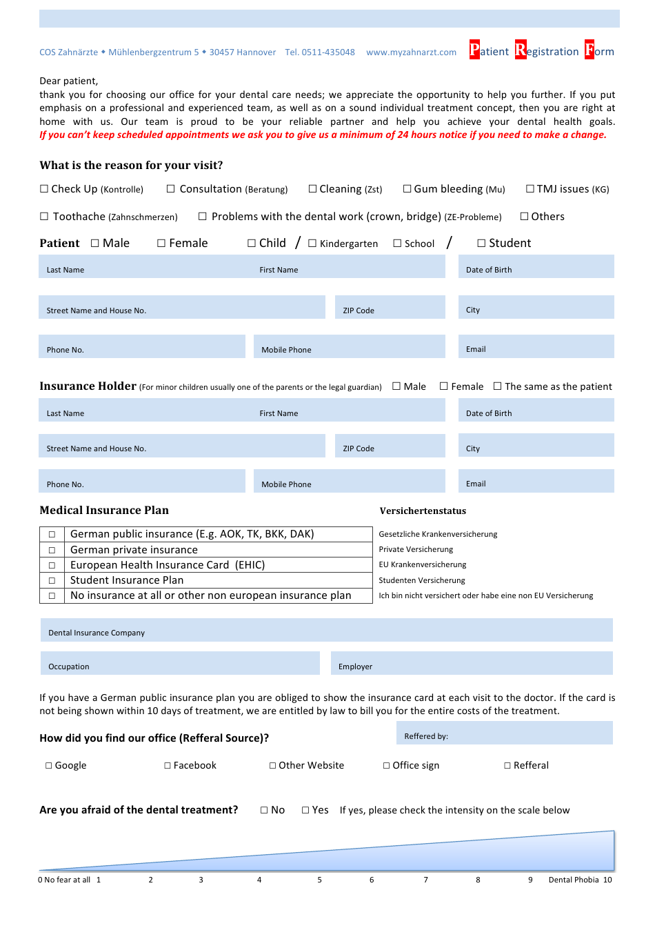 Patient Registration Form - Cos Zahnarzte - Fill Out, Sign Online and ...