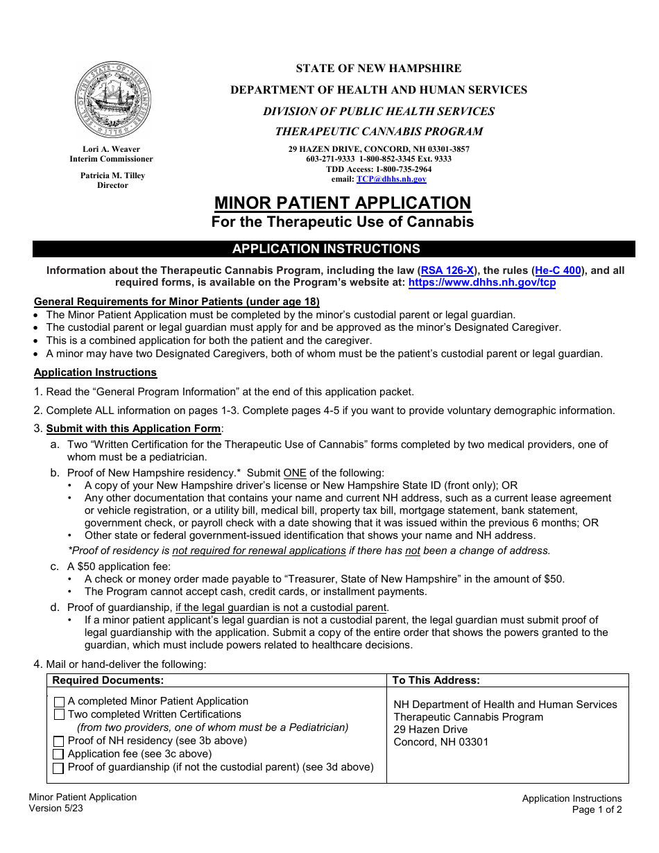 New Hampshire Minor Patient Application for the Therapeutic Use of ...