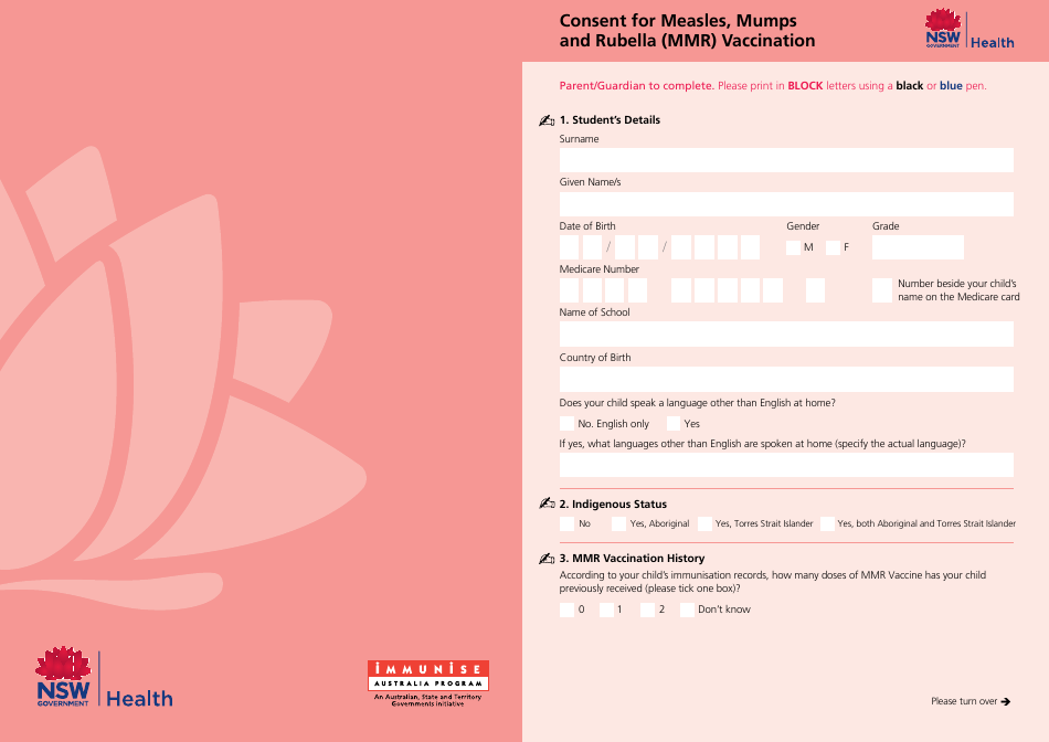 New South Wales Australia Consent for Measles, Mumps, and Rubella (Mmr ...