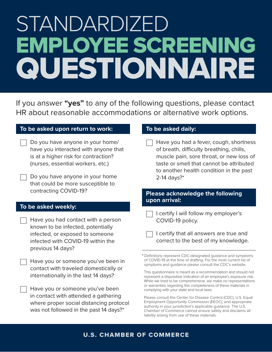 Standardized Employee Screening Questionnaire - Fill Out, Sign Online ...