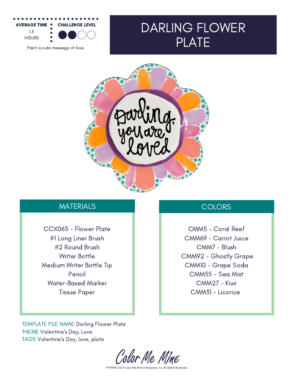 Darling Flower Plate Template - Color Me Mine Enterprises Download ...