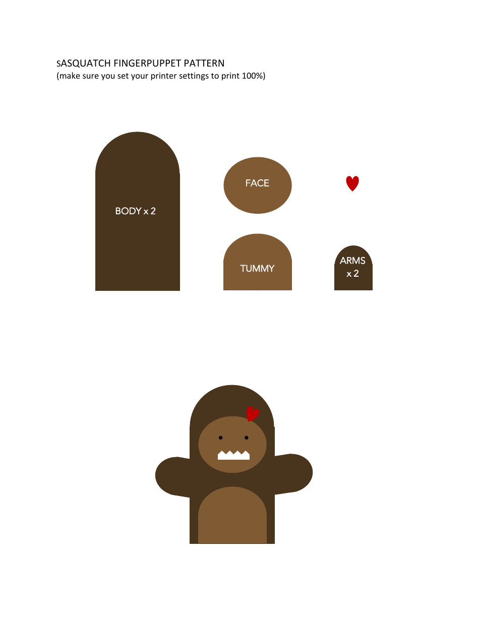 Sasquatch Fingerpuppet Pattern Template Download Printable PDF ...