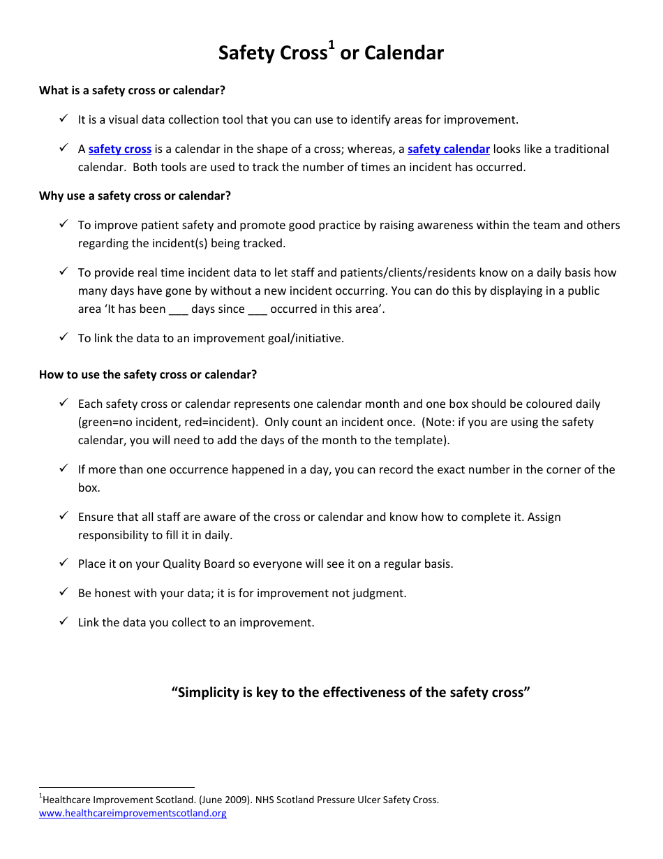 Safety Cross and Calendar Templates Download Printable PDF | Templateroller