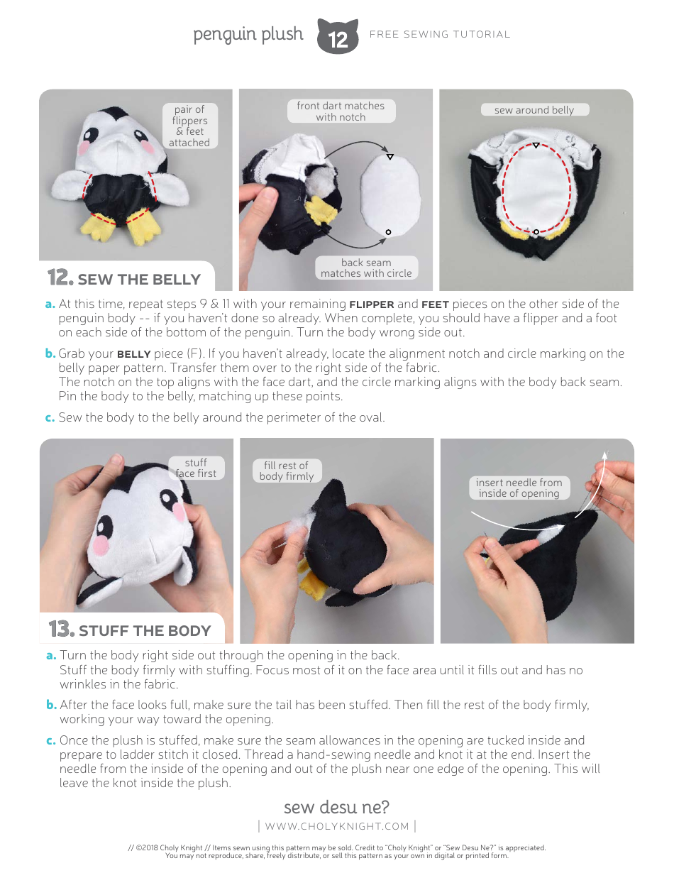 Penguin Plush Sewing Patterns Choly Knight Download Printable Pdf