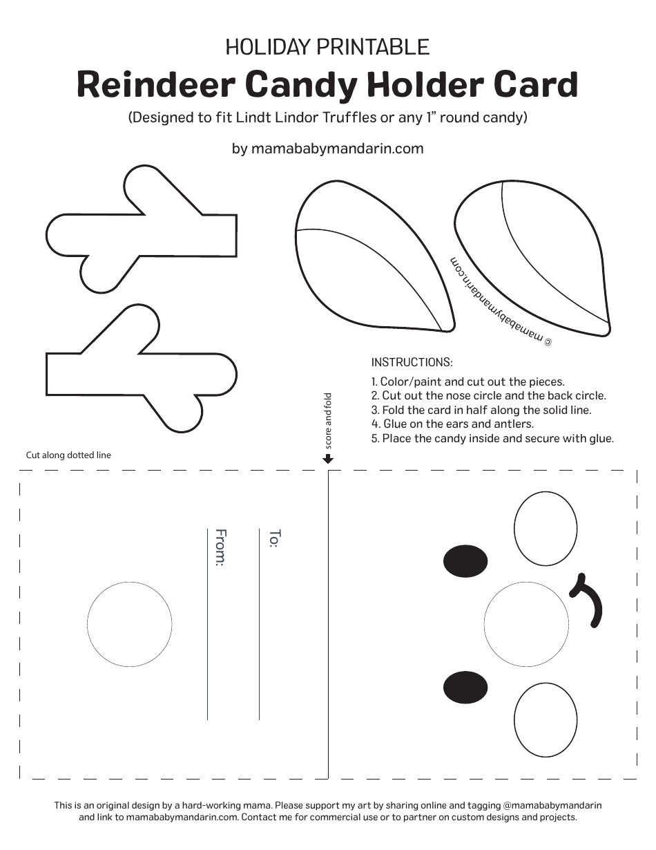 Reindeer Candy Holder Card Craft Template - Mamababymandarin Download ...