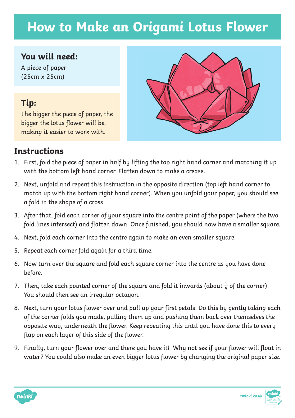 Origami Lotus Flower Guide Download Printable PDF | Templateroller