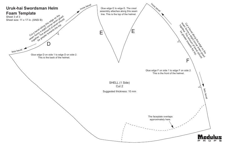 Uruk Hai Swordsman Helm Foam Template Download Printable PDF