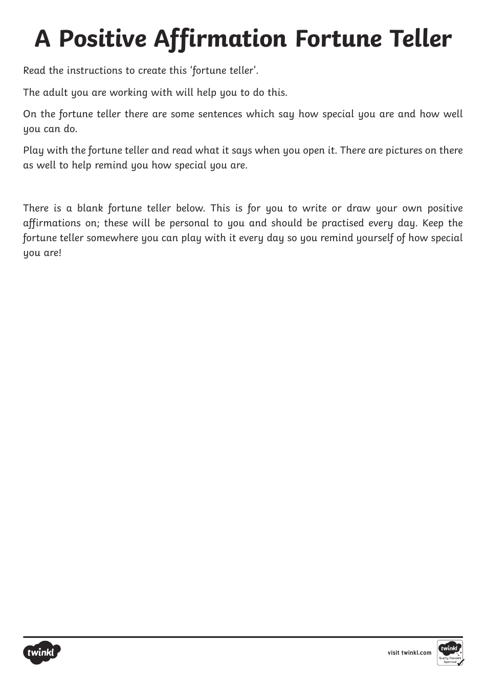 Positive Affirmation Fortune Teller Template Download Printable PDF ...