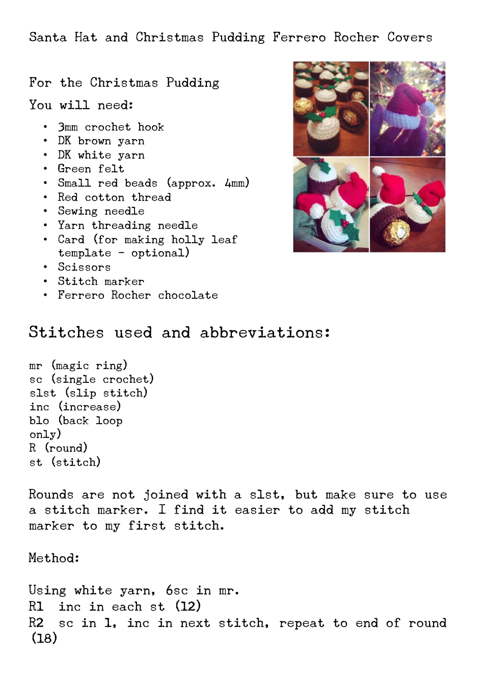 Santa Hat and Christmas Pudding Ferrero Rocher Cover Patterns Download ...