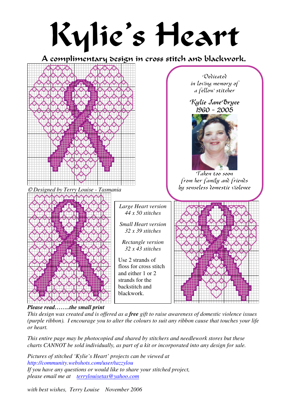 Purple Heart Stitching Chart - Terry Louise Download Printable PDF ...
