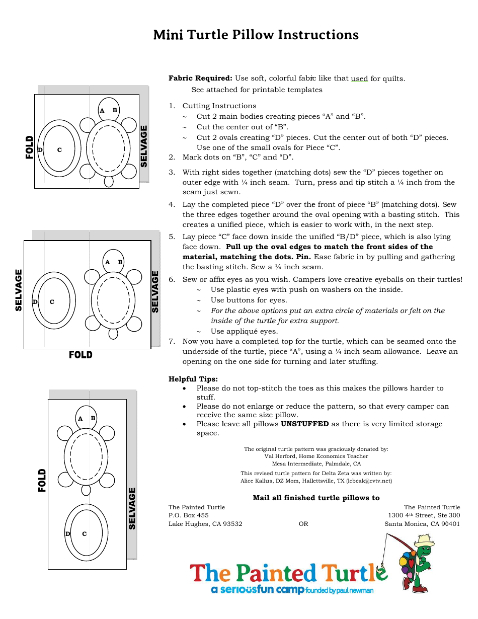 Mini Turtle Pillow Templates Download Printable PDF | Templateroller