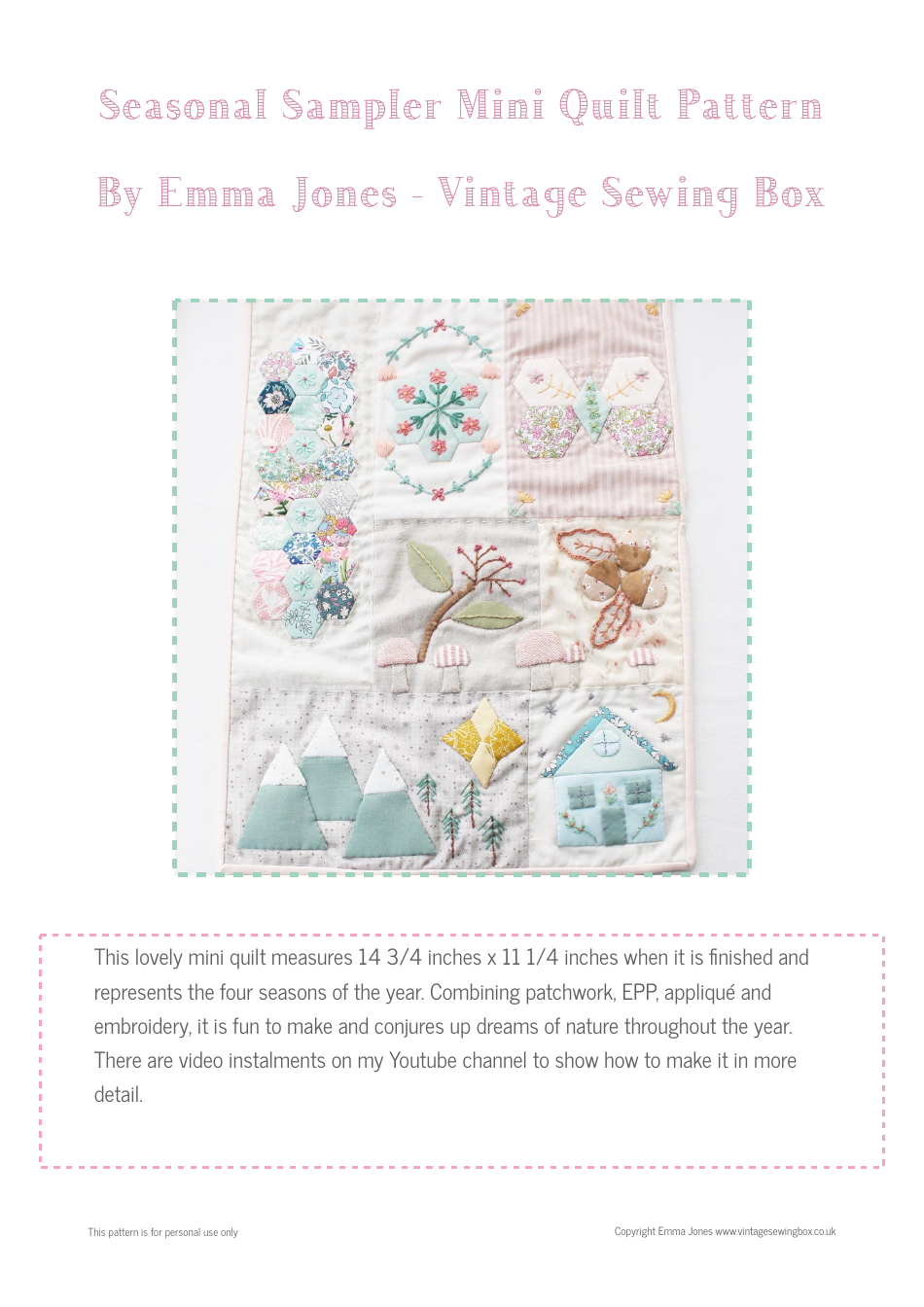 Seasonal Sampler Quilt Pattern Templates - Emma Jones Vintage Sewing ...