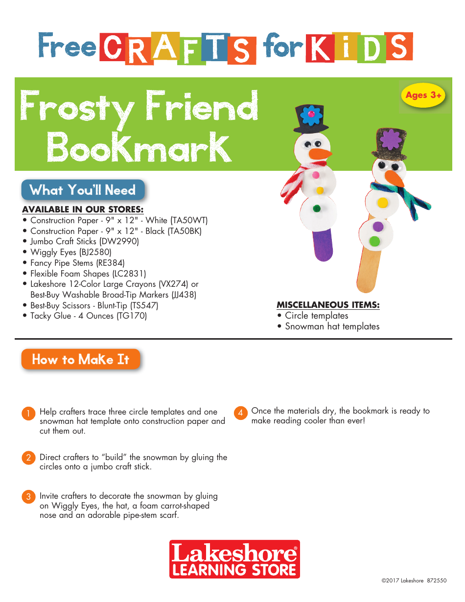 Paper Snowman Bookmark Template - Lakeshore Download Printable PDF ...